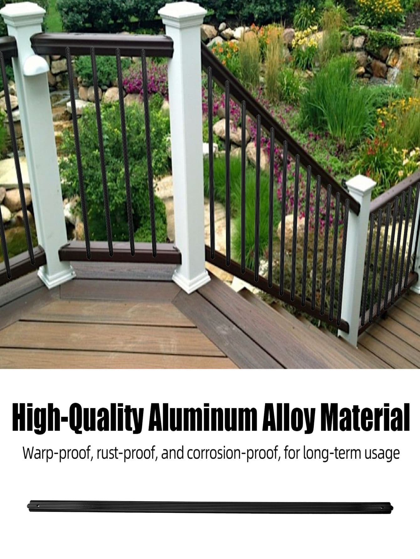 50 Pack Aluminum Deck Balusters, 32.25 x 1 x 0.2 inch Flat Straight ...