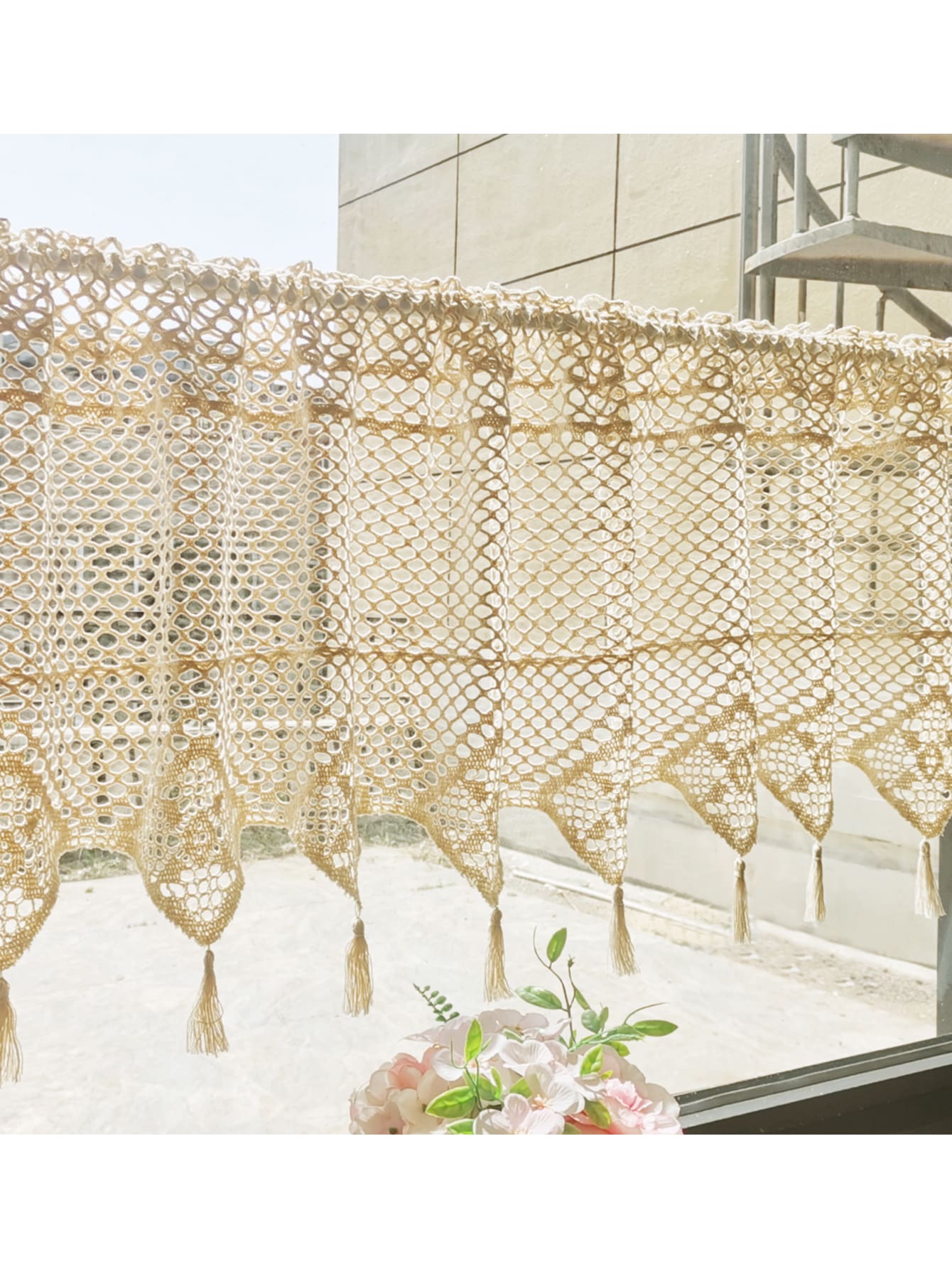 Farmhouse Crochet Valances Macrame Sheer Short Curtain 11.8" Boho ...
