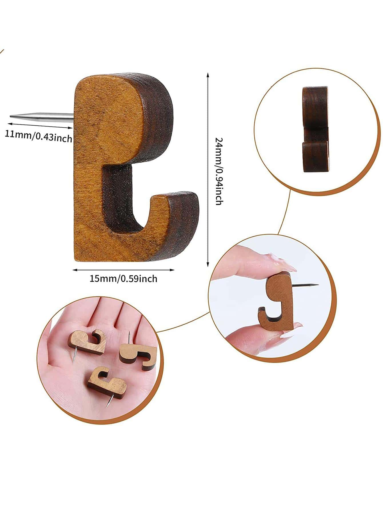 20 de madera Gancho empuje pines dibujo pines para corcho Tablero ...