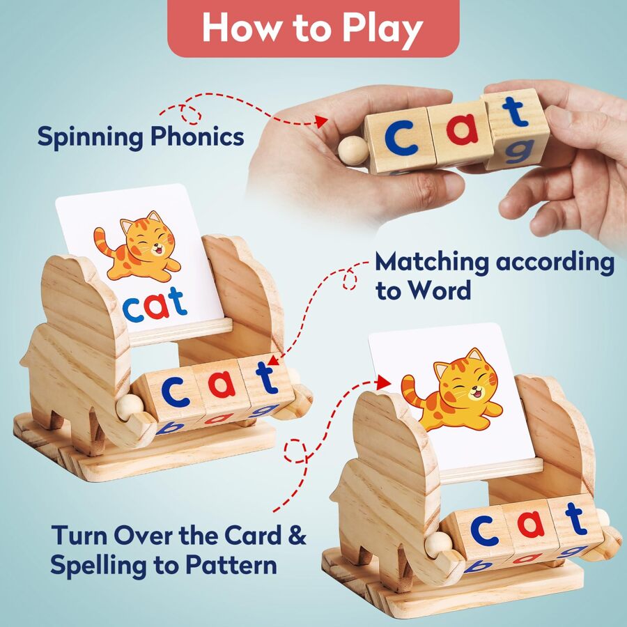 Montessori Toys for Tollders, Wooden CVC Sight Words Flash Cards ...