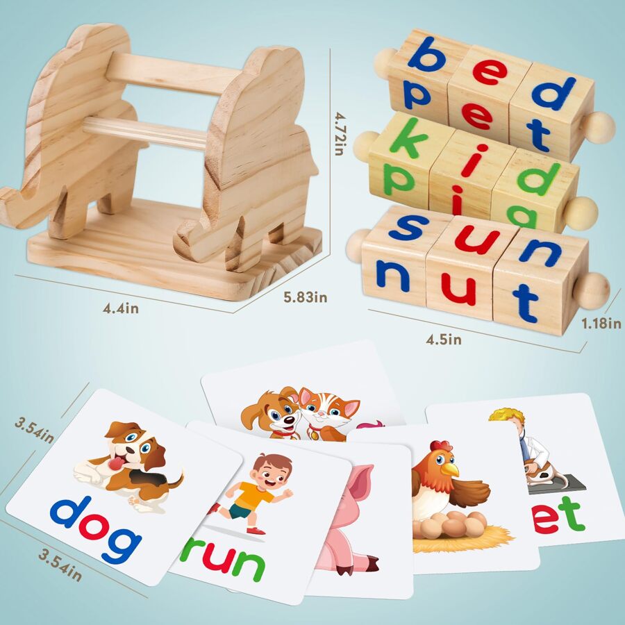 Montessori Toys for Tollders, Wooden CVC Sight Words Flash Cards ...
