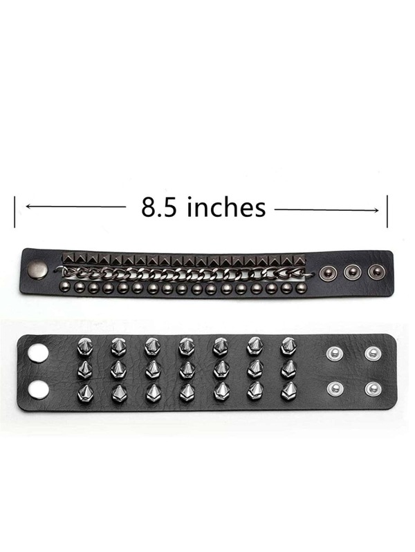 Spike Rivets Cuff Bangle, Goth Black Leather Bracelet, 80s Punk Rock ...