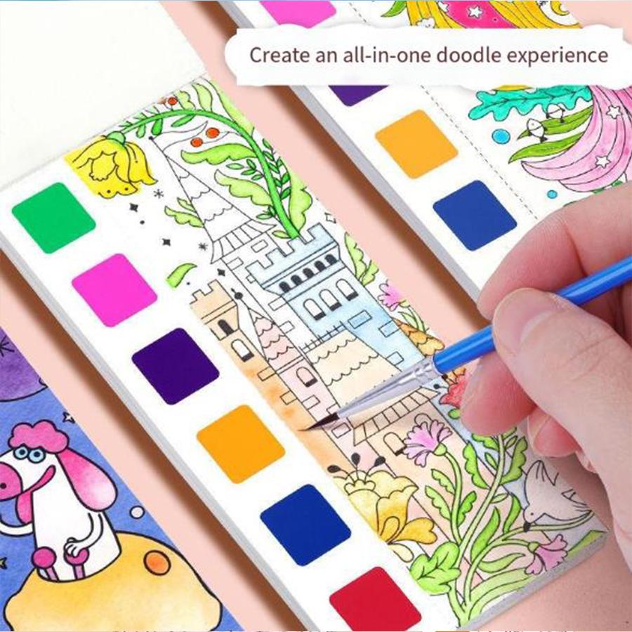 Creative Watercolor Coloring Book DIY Drawing Notebook Cartoon Sticky ...