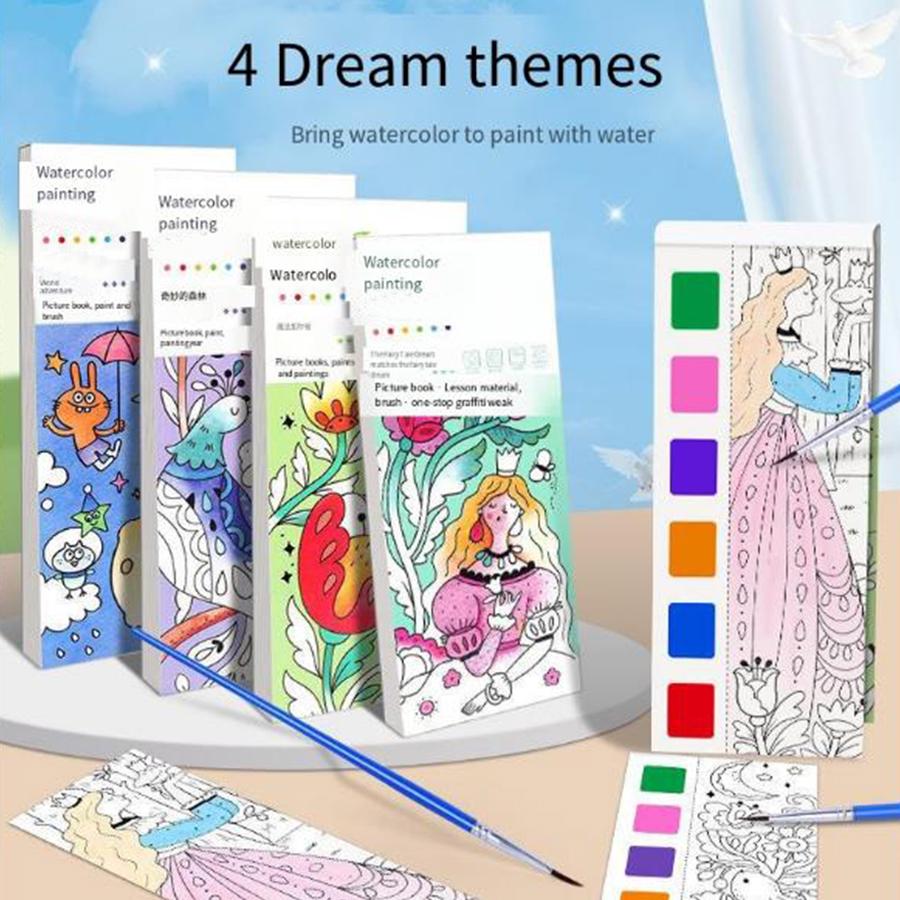Creative Watercolor Coloring Book DIY Drawing Notebook Cartoon Sticky ...