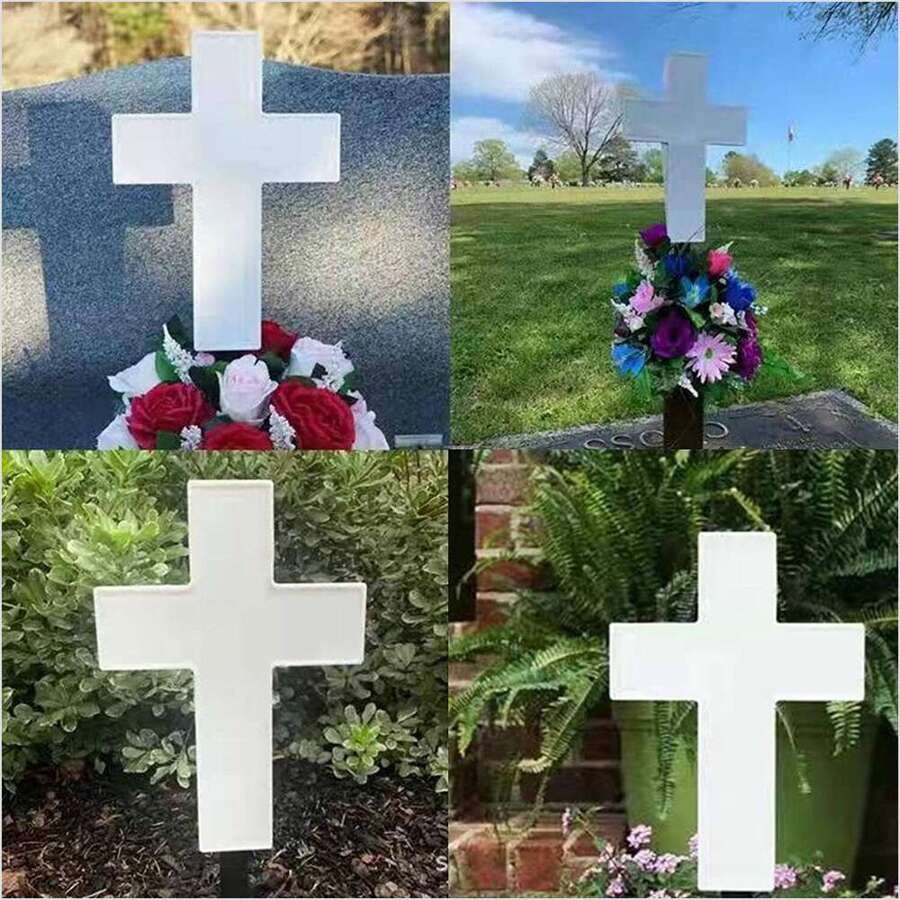 White Outdoor Big Led Solar Cross Garden DEcoor Path Lawn Yard Acrylic ...