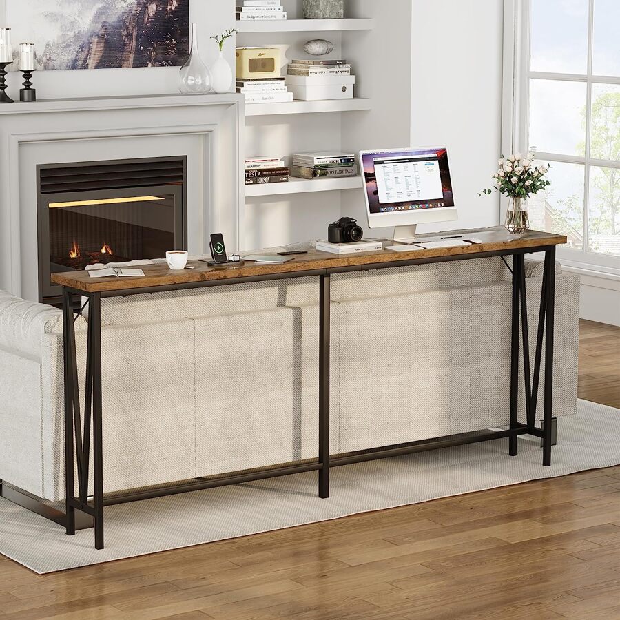 Sofa Tables Narrow Long, Rustic Console Table with Power Outlets, 72.8 ...