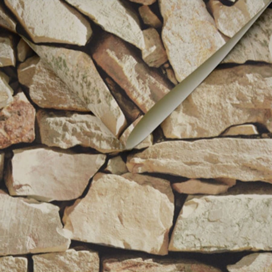 PVC Wallpaper, Sand-brown Vintage Rural Manor Countryside Brick And ...