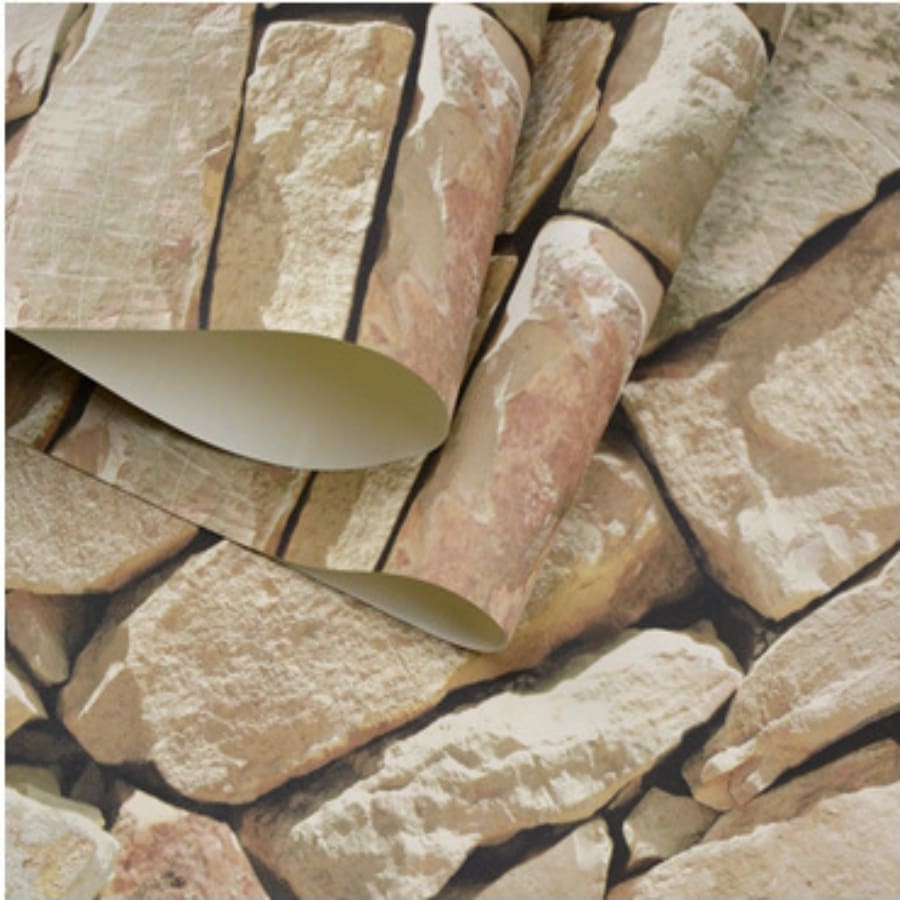 PVC Wallpaper, Sand-brown Vintage Rural Manor Countryside Brick And ...