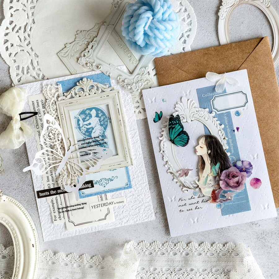 10Pcs Openwork Embossed Vintage Frame Collage Card Diy Material Paper ...