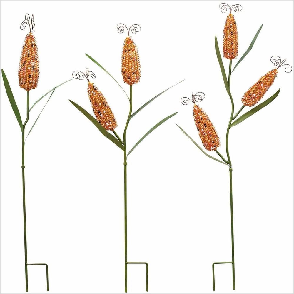 Metal Autumn Harvest Corn Stalk DEcooration Set of 3 DEcoor Yard Lawn ...