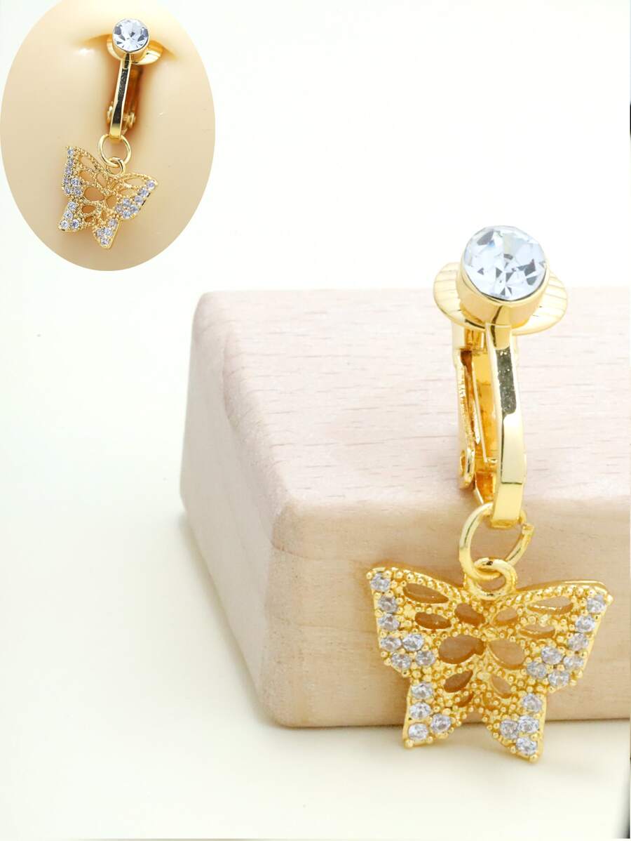 1-piece Ladies Free Punch Big Zirconia Model Butterfly Navel Navel ...