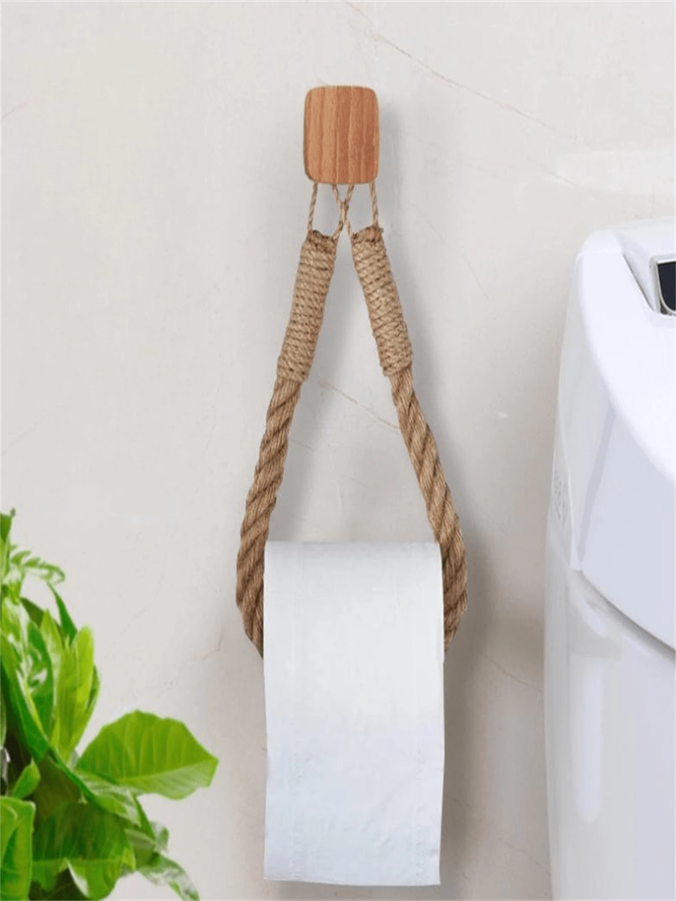 Hemp Rope Tissue Holder, No-drilling Wall Mounted Paper Towel Rack ...