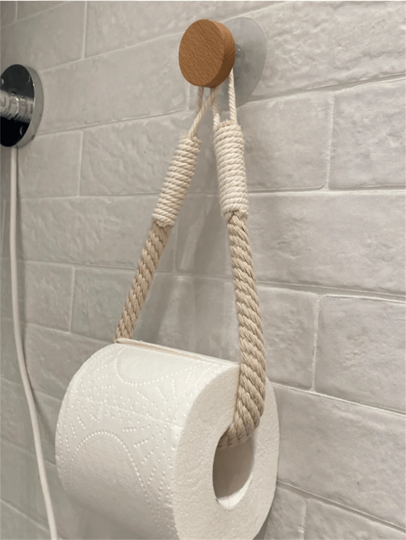 Hemp Rope Tissue Holder, No-drilling Wall Mounted Paper Towel Rack ...