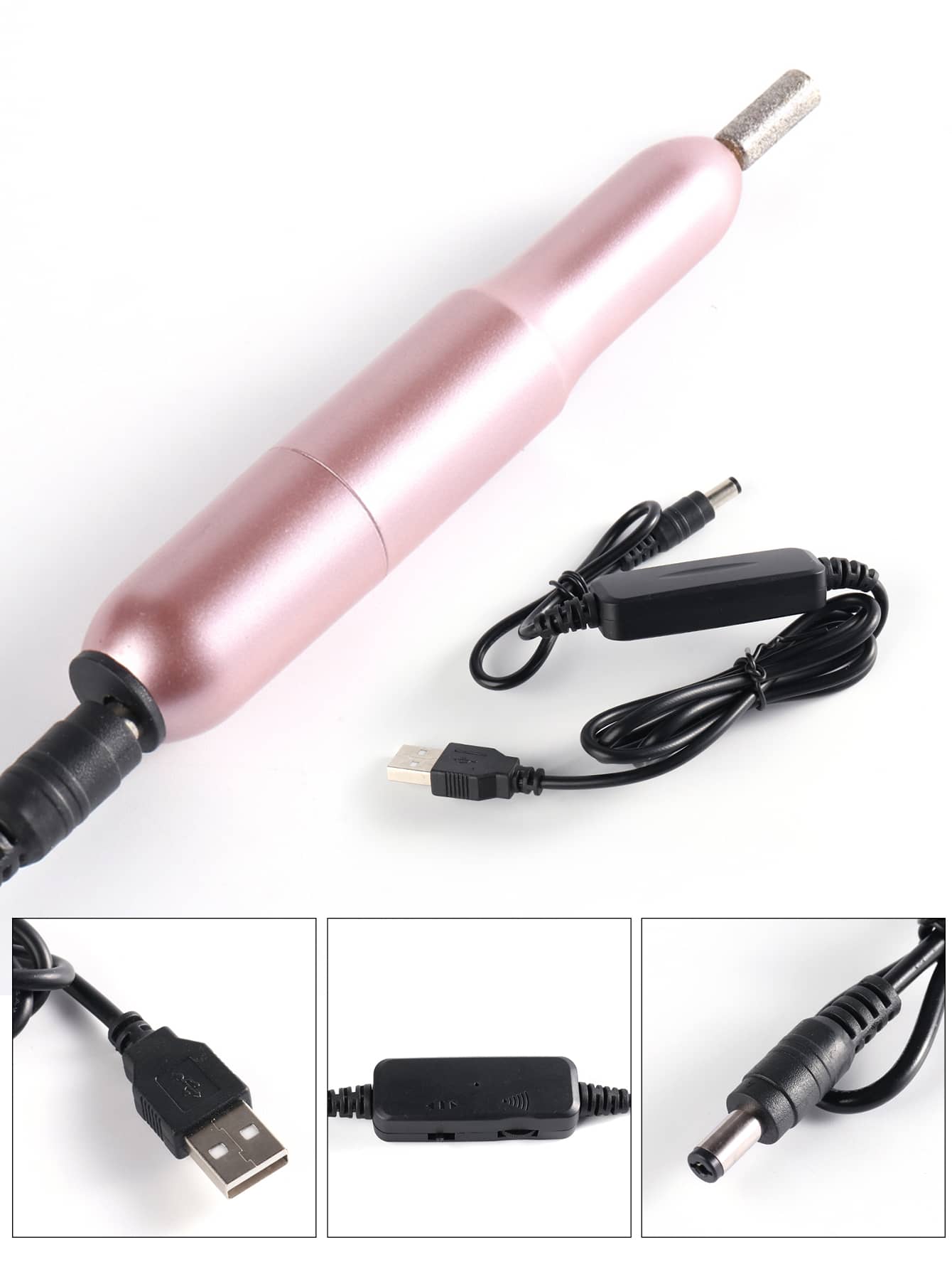 Electric Portable Nail File Drills Kit, USB Plastic Rose Gold Nail ...