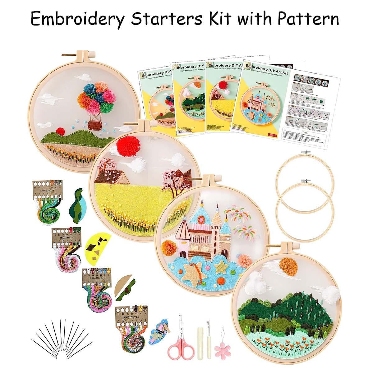 Embroidery Starters Kit with Pattern for Beginners,4 Pack Cross Stitch ...