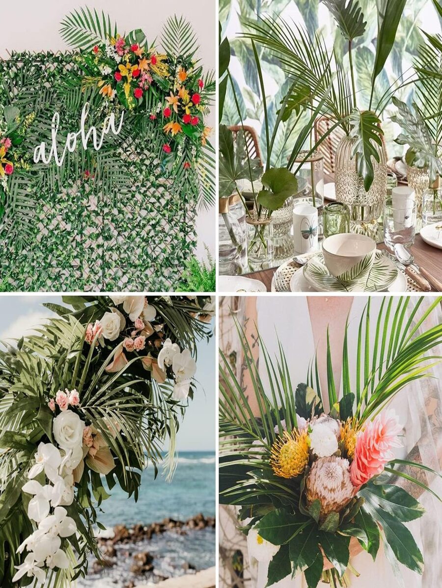 20 PCS Artificial Palm Leaves, Faux Large Palm Fronds Fake Tropical ...