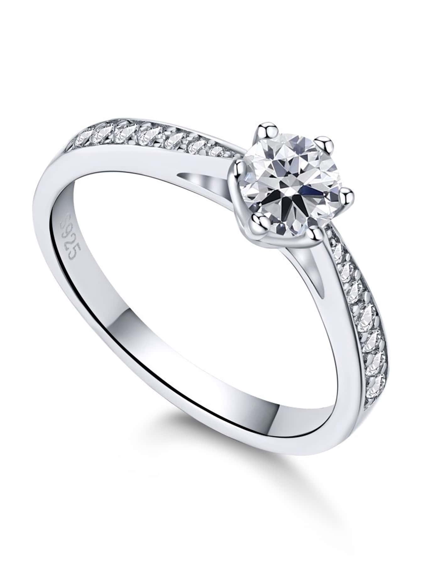 1pc Luxury S925 Sterling Silver Classic Crown 5A Zirconium Ring Six Pronged Rings For Women ...