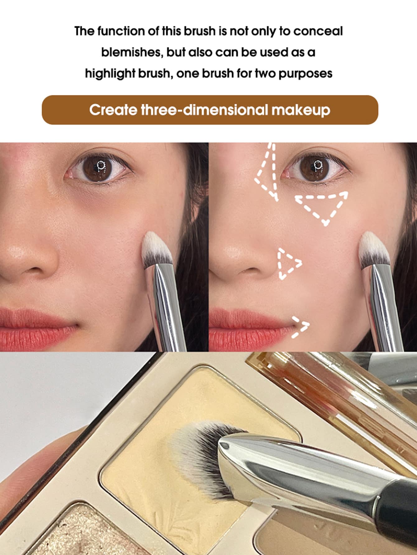 1pc Black Triangular Concealer Brush For Acne, Dark Circles, Tear ...