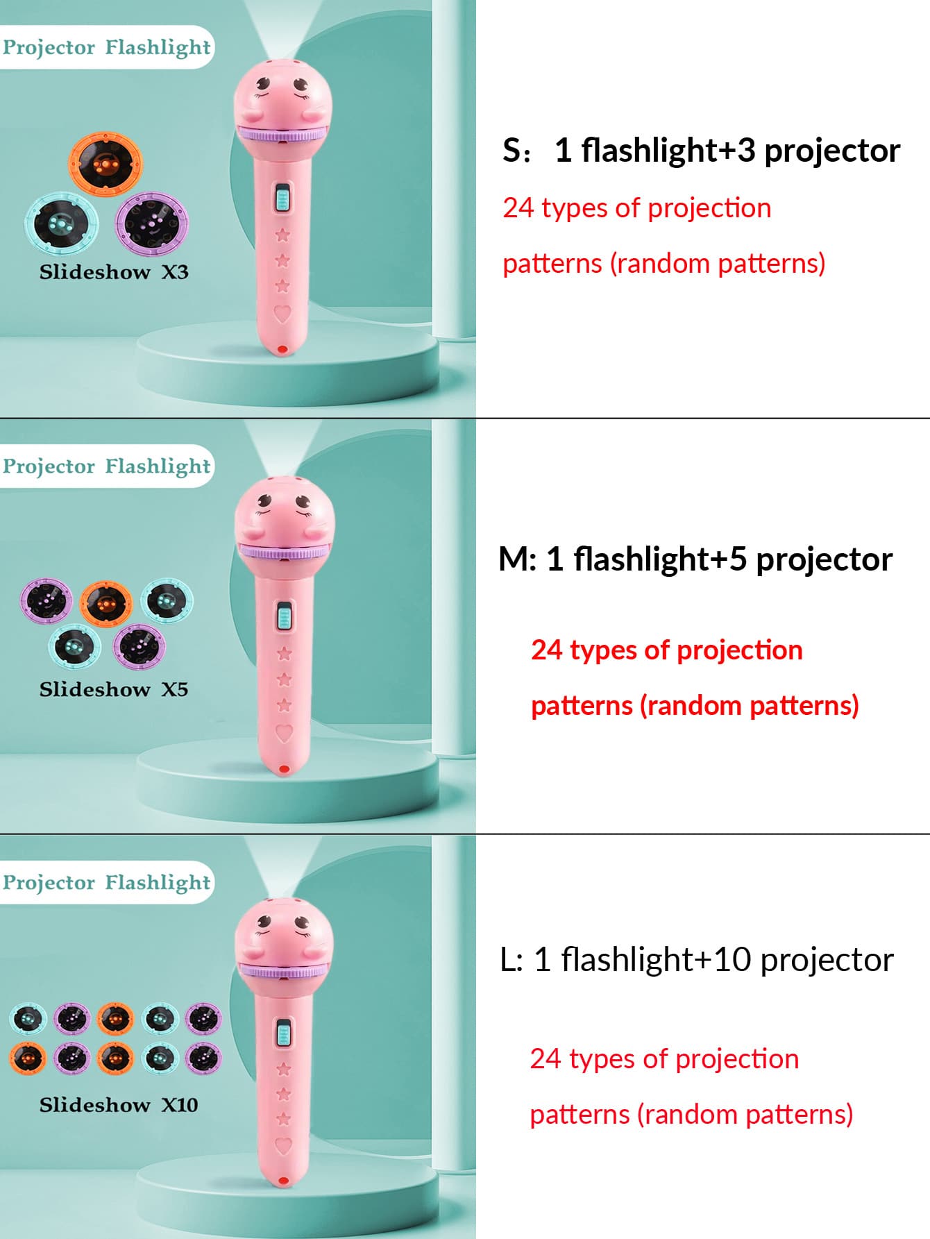 1pc 1led Mini Cartoon Fun Projection Torch With Over 100 Random ...