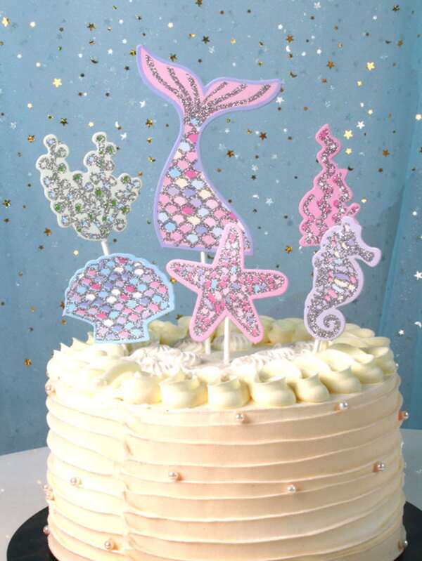 6pcs/set Mermaid Tail Cupcake Toppers | SHEIN USA