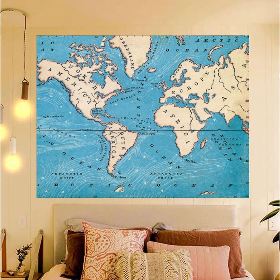World Map Wall Hanging Fabric For Kids' Room Decoration To Introduce ...