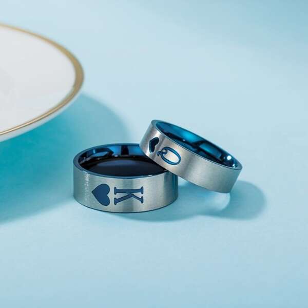 Letter Engraved Couples Rings, Stainless Steel Promise Rings | SHEIN USA