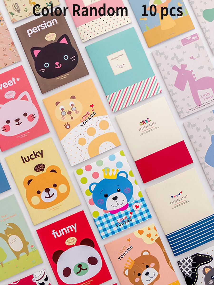 10pcs Cartoon Mini Notebook Portable Cute Memo Book A6 Size Stationery ...
