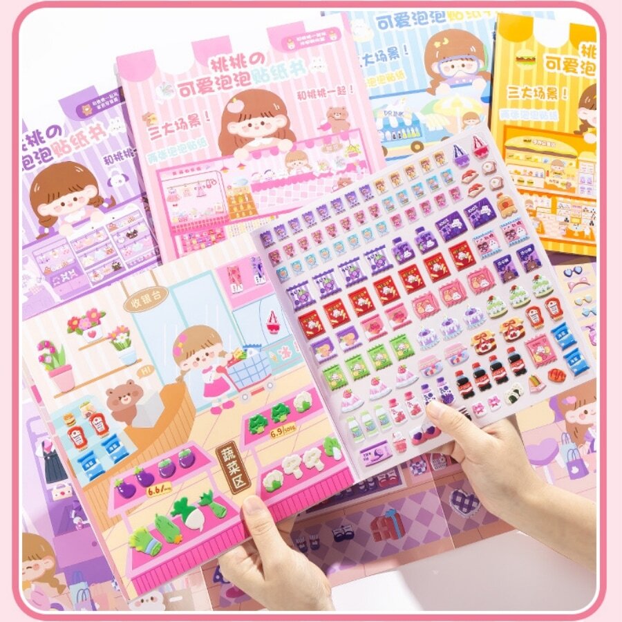Diy Fun Scene Bubble Sticker Book, Cute 3d Waterproof Patterns For ...