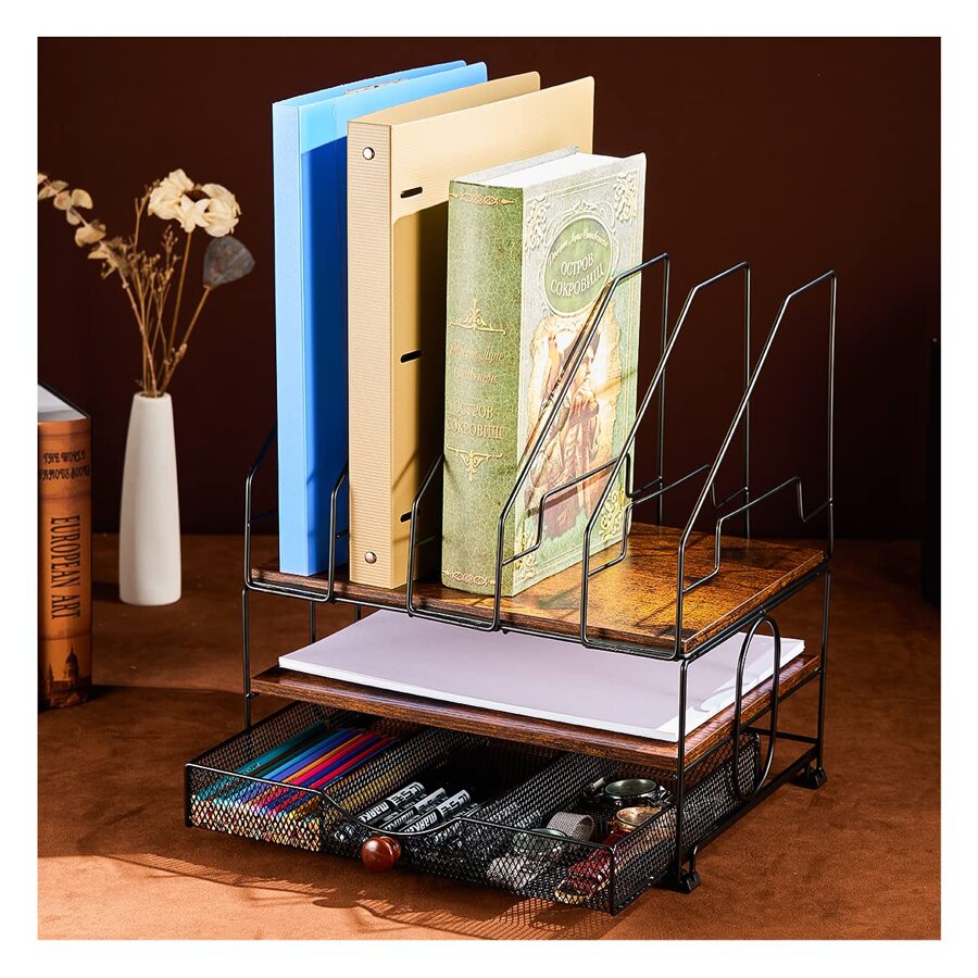 Desk Organizers, File Organizer For Desk, Wood Desk Organizer, Desktop ...