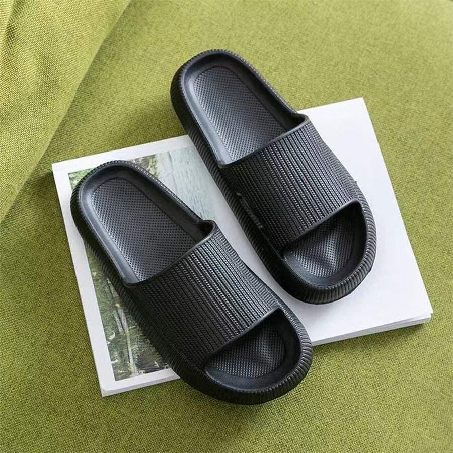 Men's Indoor Slippers Black Thick Soled Lightweight Large Size Beach ...