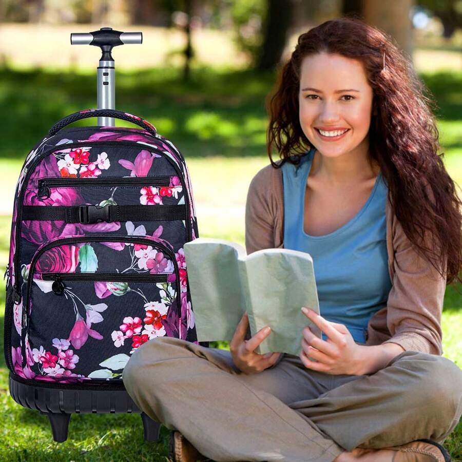 Rolling Backpack for Girls, 21 Inch Water Resistant Flowers Butterfly ...