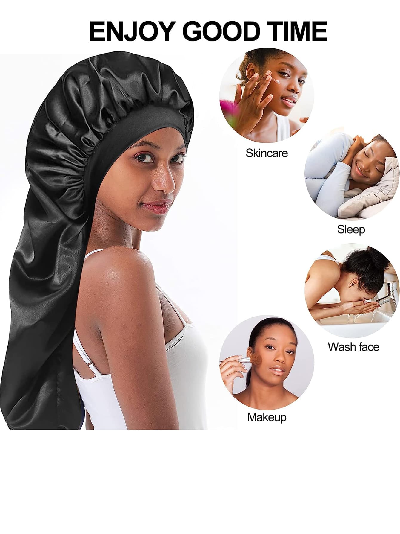 Touca de Dormir Longa de Cetim - Touca Noturna Extra Grande para ...