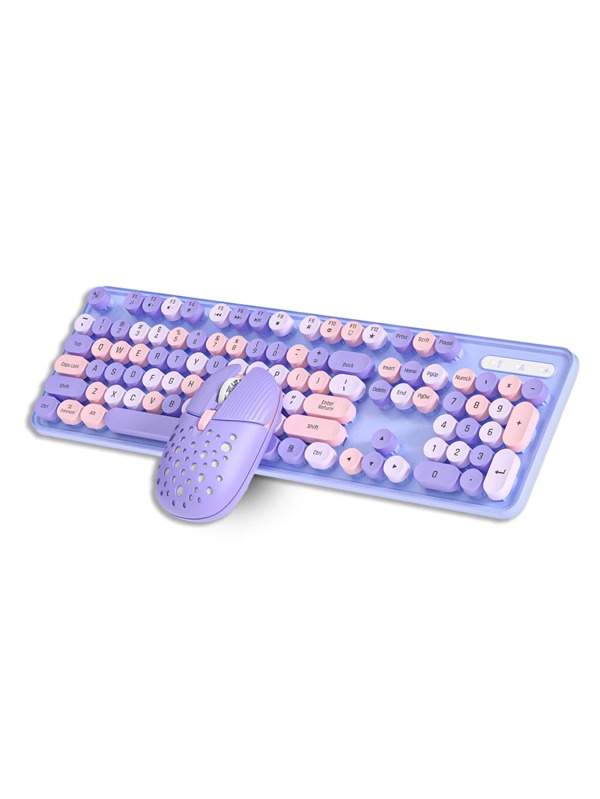 1pc Purple & Blue Color Wireless Keyboard And Mouse Set | SHEIN UK