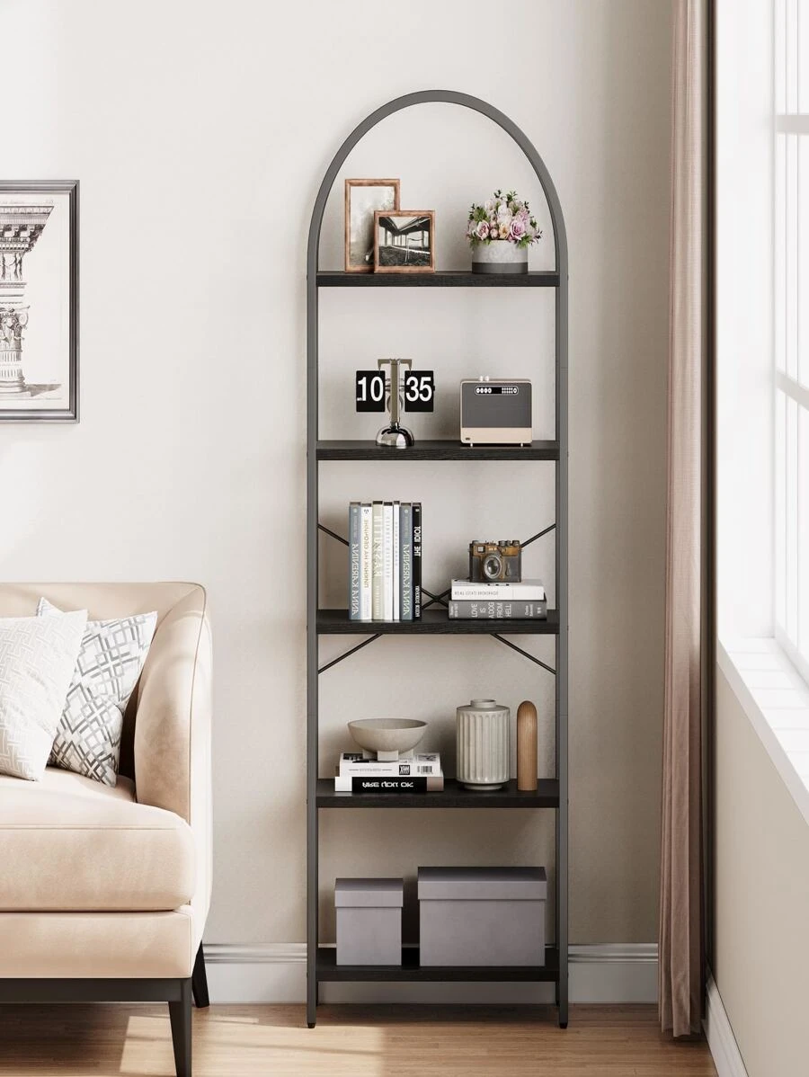 Bookshelf 5 Tier Bookcase Arched Display Racks Tall Standing ...