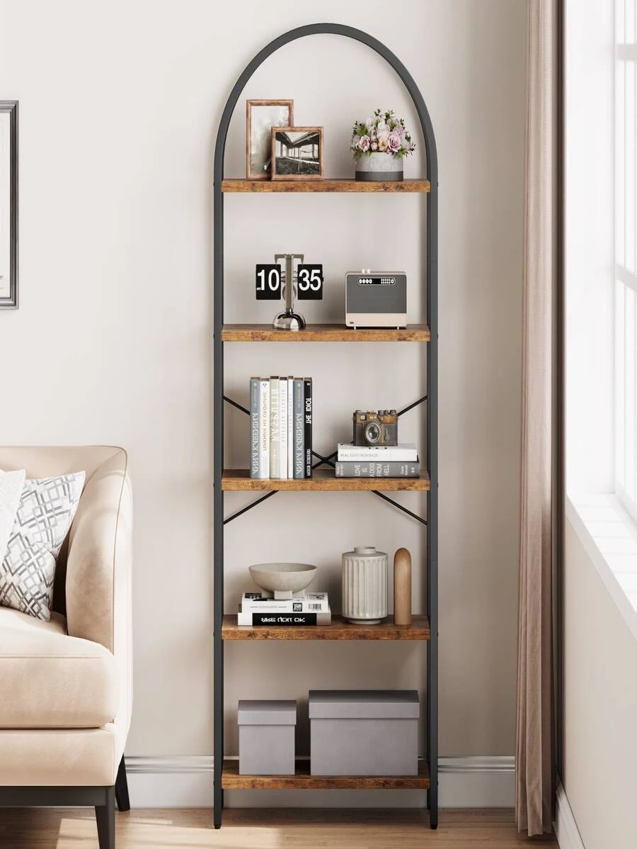 Bookshelf 5 Tier Bookcase Arched Display Racks Tall Standing ...