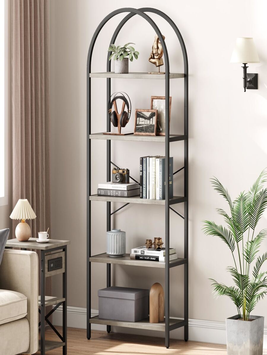 Bookshelf 5 Tier Bookcase Arched Display Racks Tall Standing ...