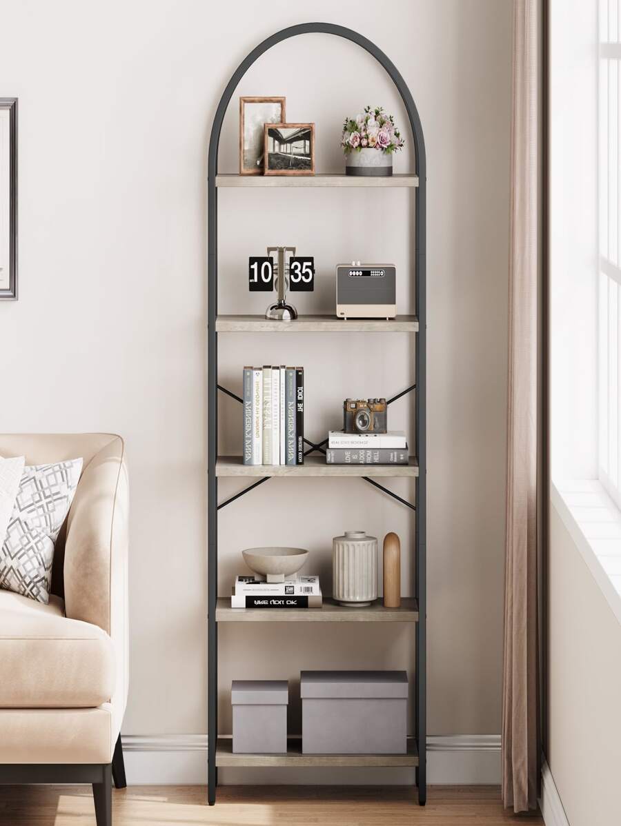 Bookshelf 5 Tier Bookcase Arched Display Racks Tall Standing ...