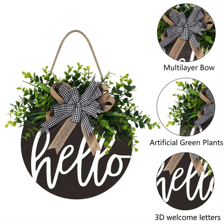 1pc Welcome Sign Hello Front Door Round Wooden Sign, Hanging Welcome ...