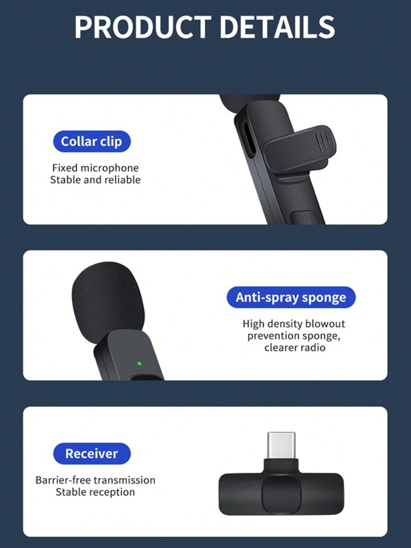 Wireless Collar Clip Microphone Type C Interface, One To Two Dual ...