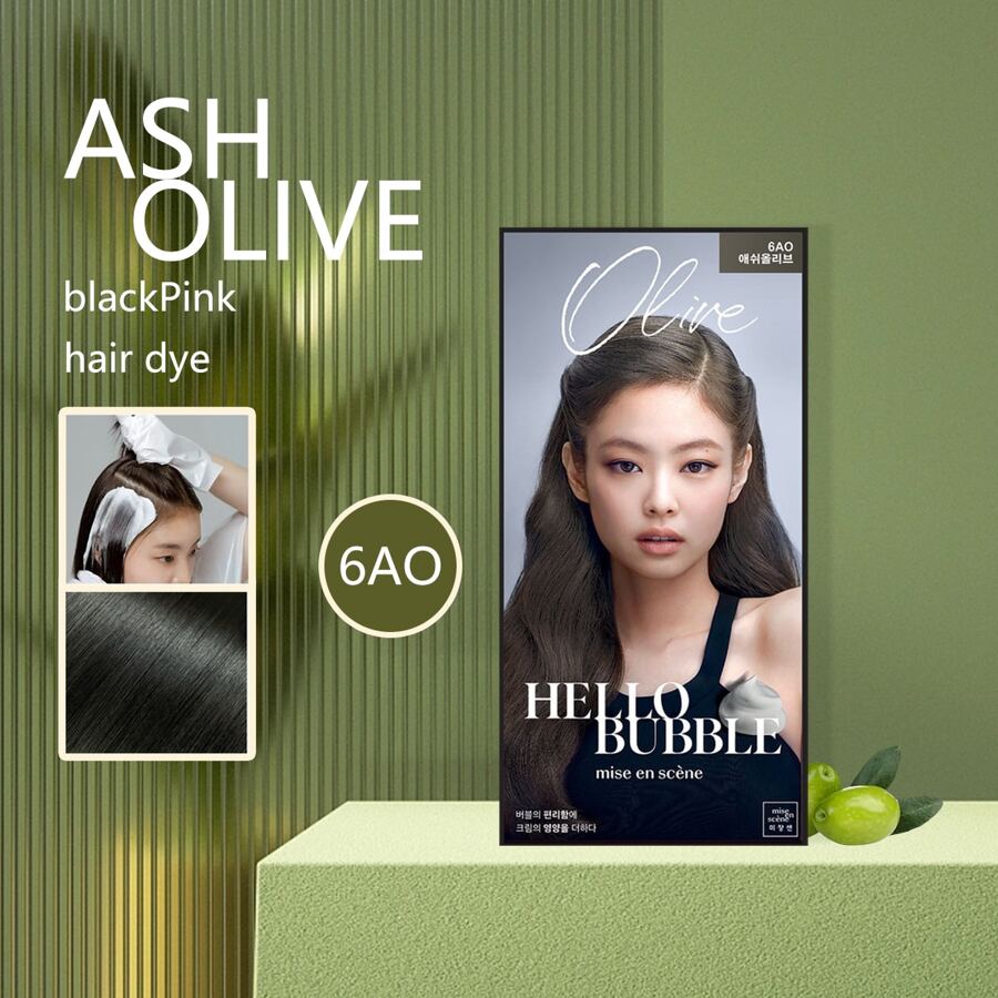 MISE EN SCENE Hello Hello Bubble X Black and pink Hair Dye 6Ao Ash Olive Safe Formula, Easy ...