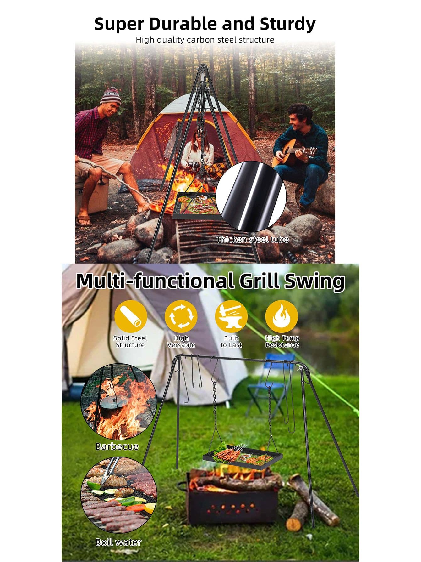 Campfire Cooking Stand for BBQ Picnic, Campfire Swing Grill, Swing ...