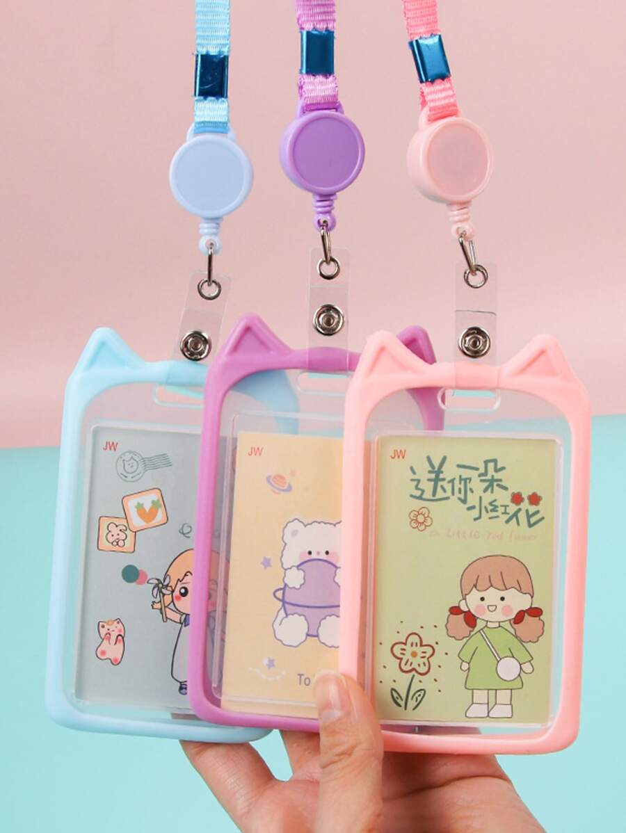 Cute ID Card Sleeve Cartoon Cat Bus Card Case Card Holder Retractable ...