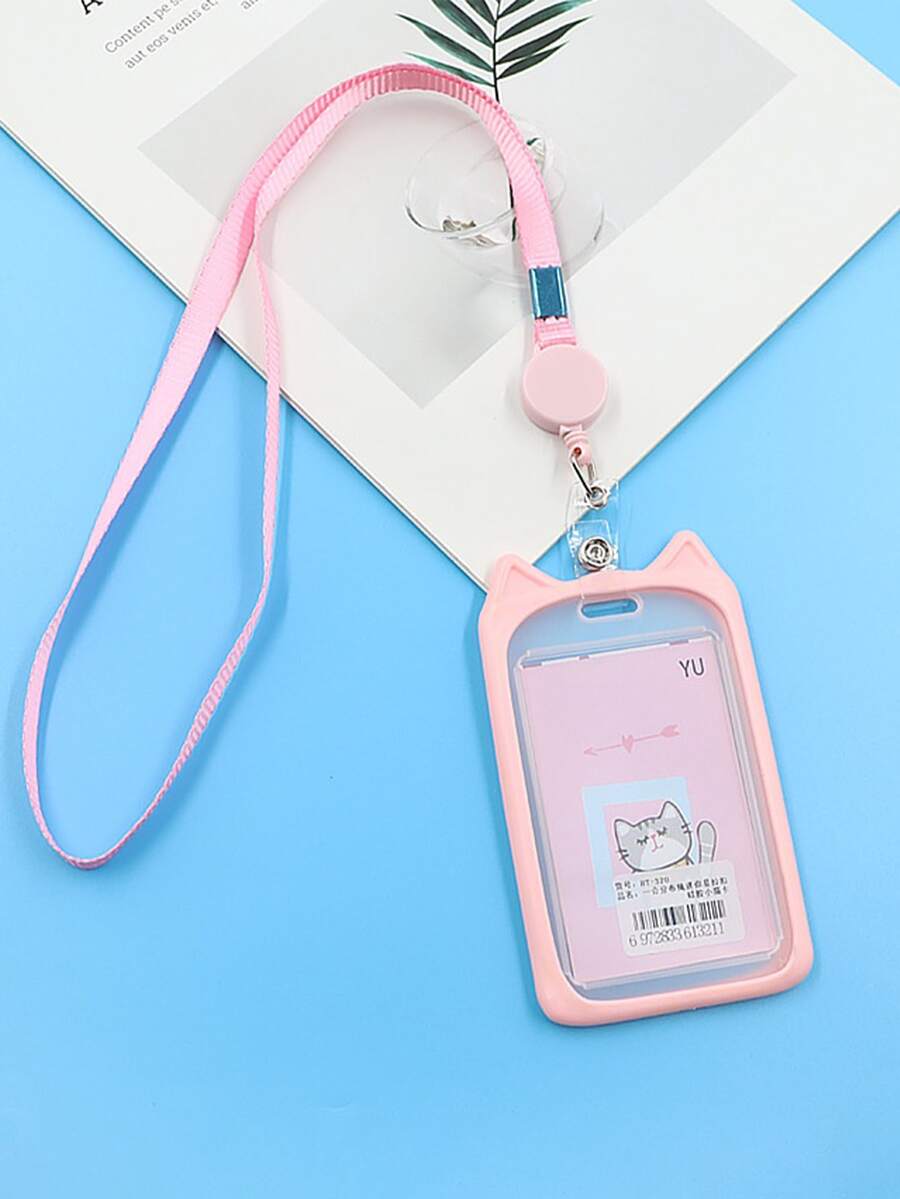 Cute ID Card Sleeve Cartoon Cat Bus Card Case Card Holder Retractable ...