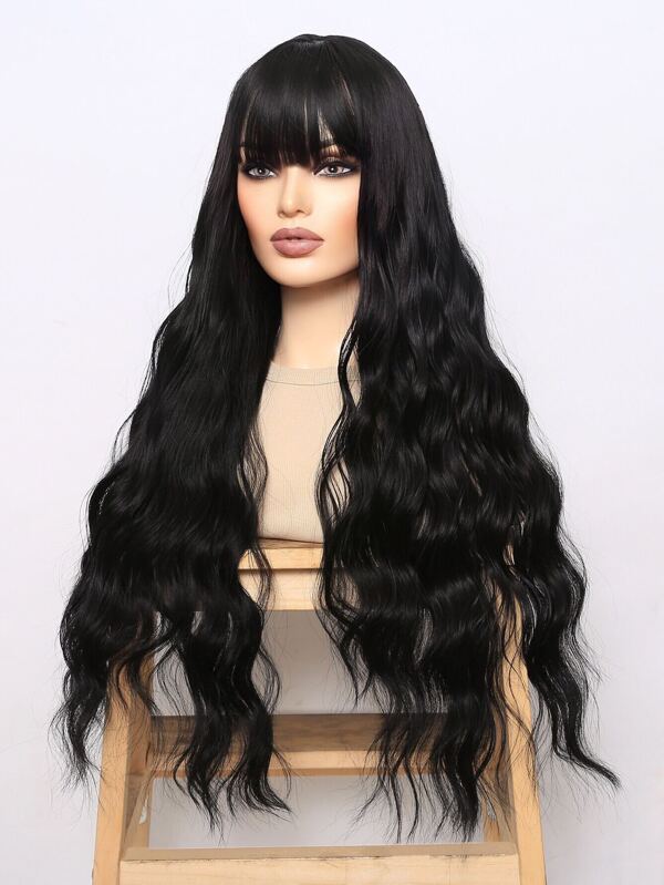 Natural Long Curly Synthetic Wig With Bangs | SHEIN USA