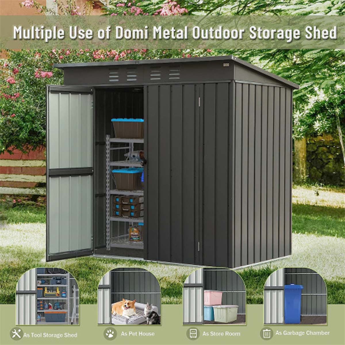 Backyard Storage Shed with Sloping Roof Galvanized Steel Frame Outdoor ...