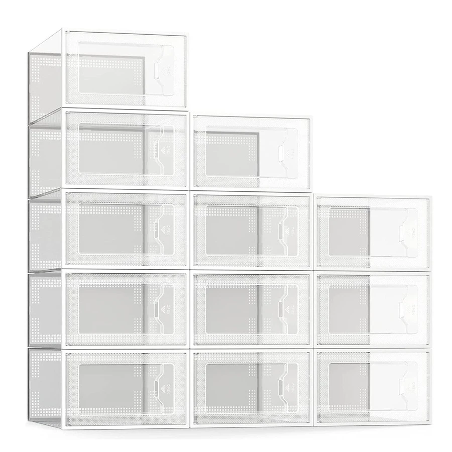 Large 12 Pack Shoe Storage Box, Clear Plastic Stackable Shoe Organizer ...