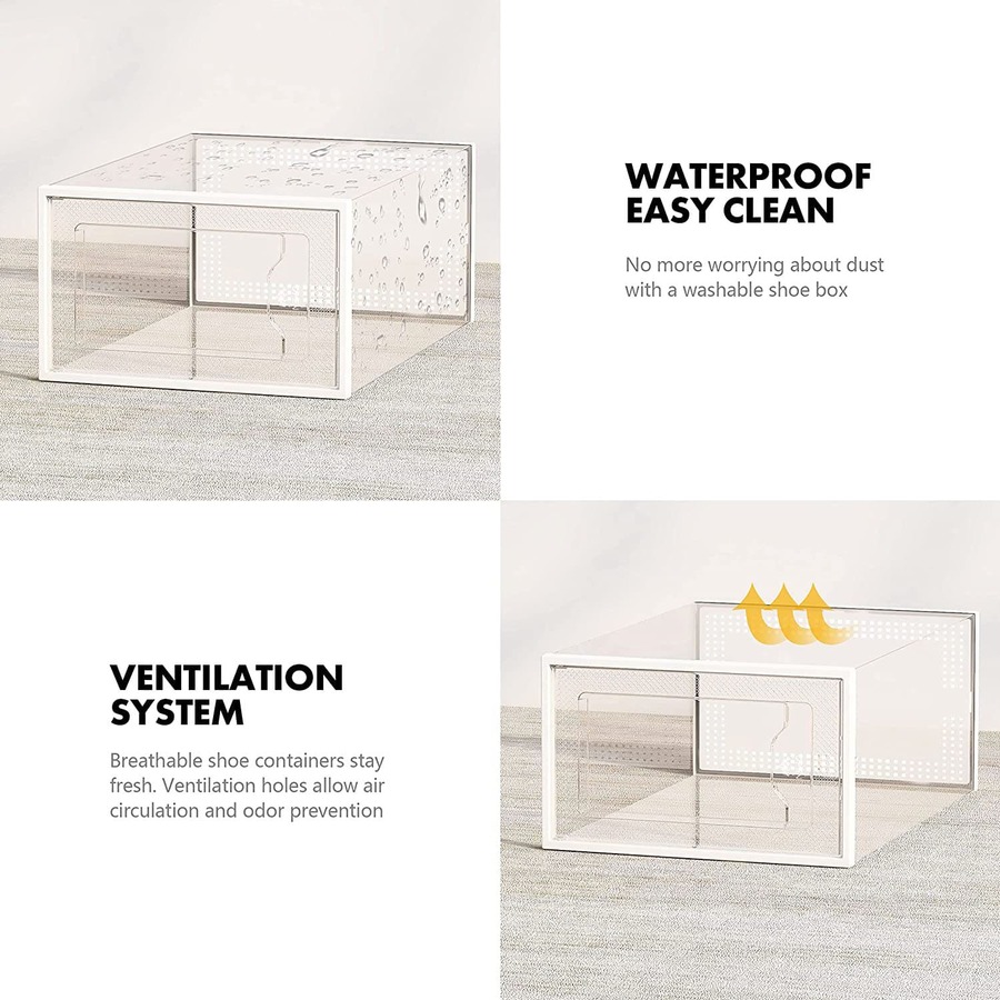 Large 12 Pack Shoe Storage Box, Clear Plastic Stackable Shoe Organizer ...