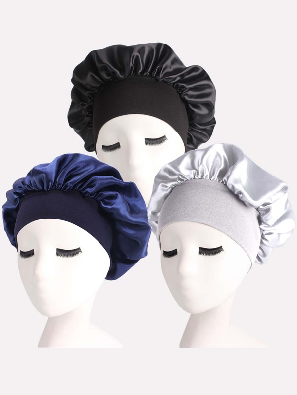 3pcs Women's Satin Wide Brim hair Bonnets | SHEIN USA