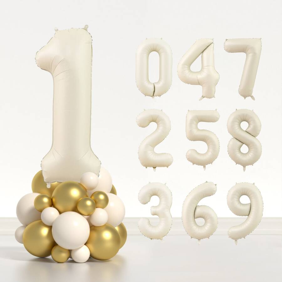 40-inch Cream-colored Number 1 Balloon Set With White Sand Balloon ...