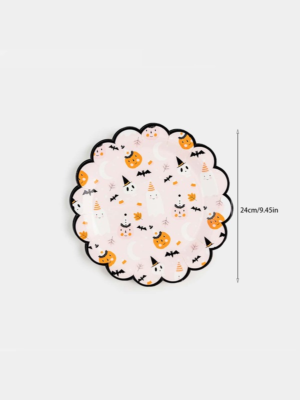 1set Of 8 Disposable Paper Plates With Black Lace Edges, Bat And Ghost ...